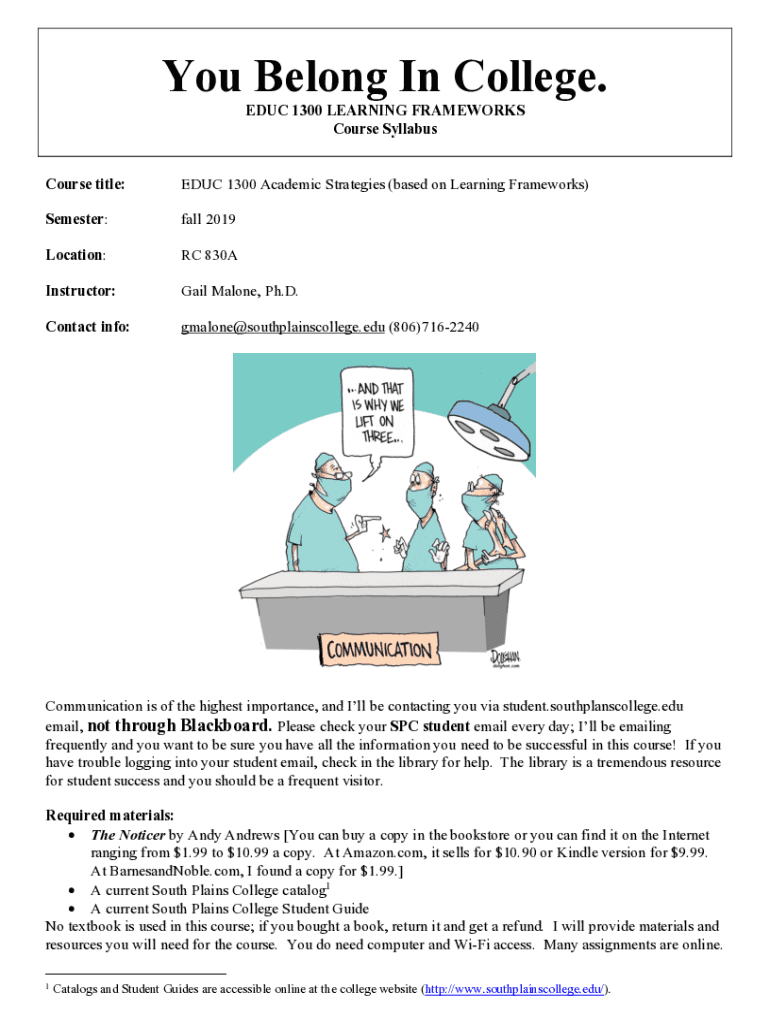 Fillable Online EDUC 1300 - Academic Strategies (Based on Learning ...