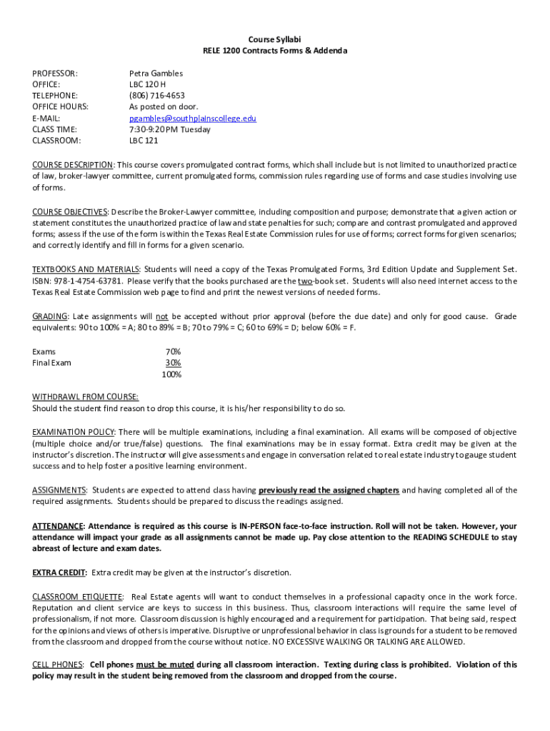 Fillable Online Syllabus.pdf - Course Syllabus Contract Forms and ...