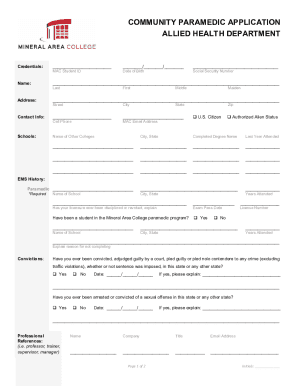 Fillable Online COMMUNITY PARAMEDIC APPLICATION ALLIED HEALTH ... Fax ...