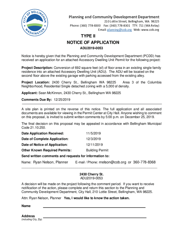 Fillable Online received an application for an attached Accessory ...