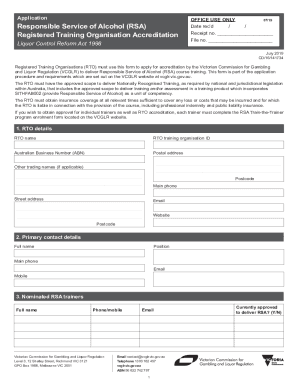 Fillable Online Responsible Service of Alcohol (RSA) Registered ...