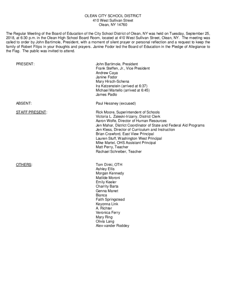 Fillable Online in the Olean High School Board Room, located at 410 ...