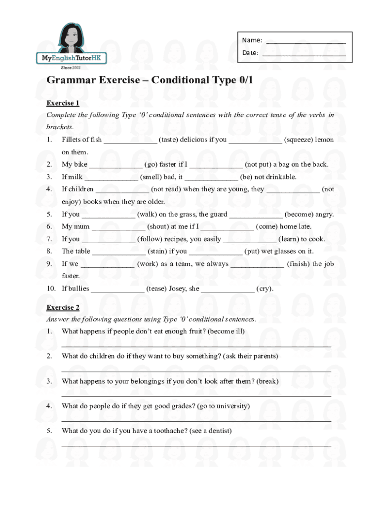 Fillable Online Zero and First Conditional Exercises and Examples with ...