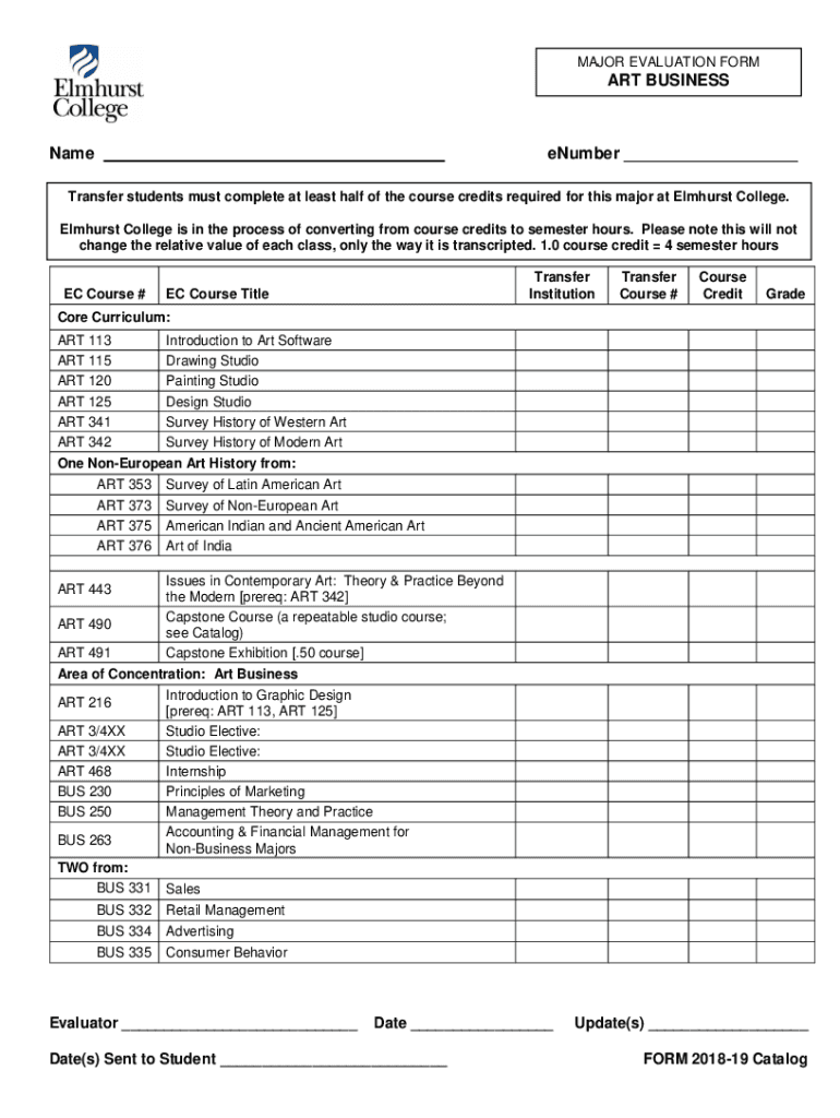 Fillable Online Academic Advising Forms and ResourcesElmhurst ...
