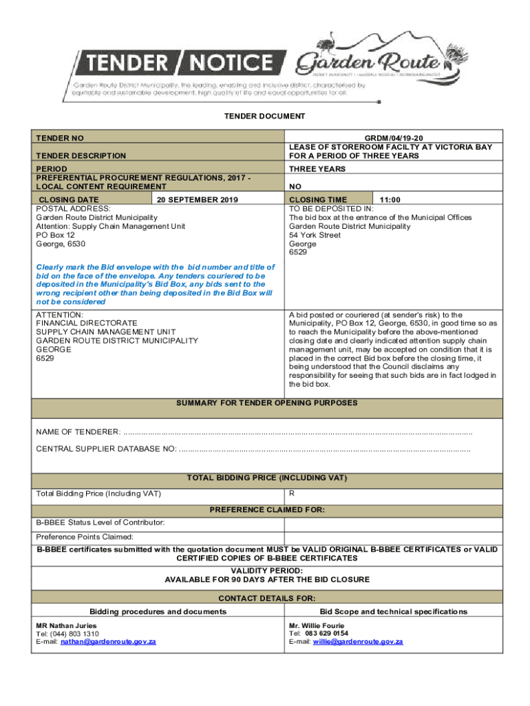 Fillable Online GRDM0419-20 LEASE OF STOREROOM FACILITY AT VICTORIA BAY ...