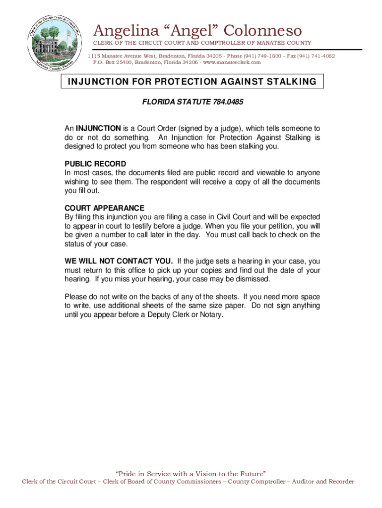 Fillable Online INJUNCTION FOR PROTECTION AGAINST STALKING Fax Email ...