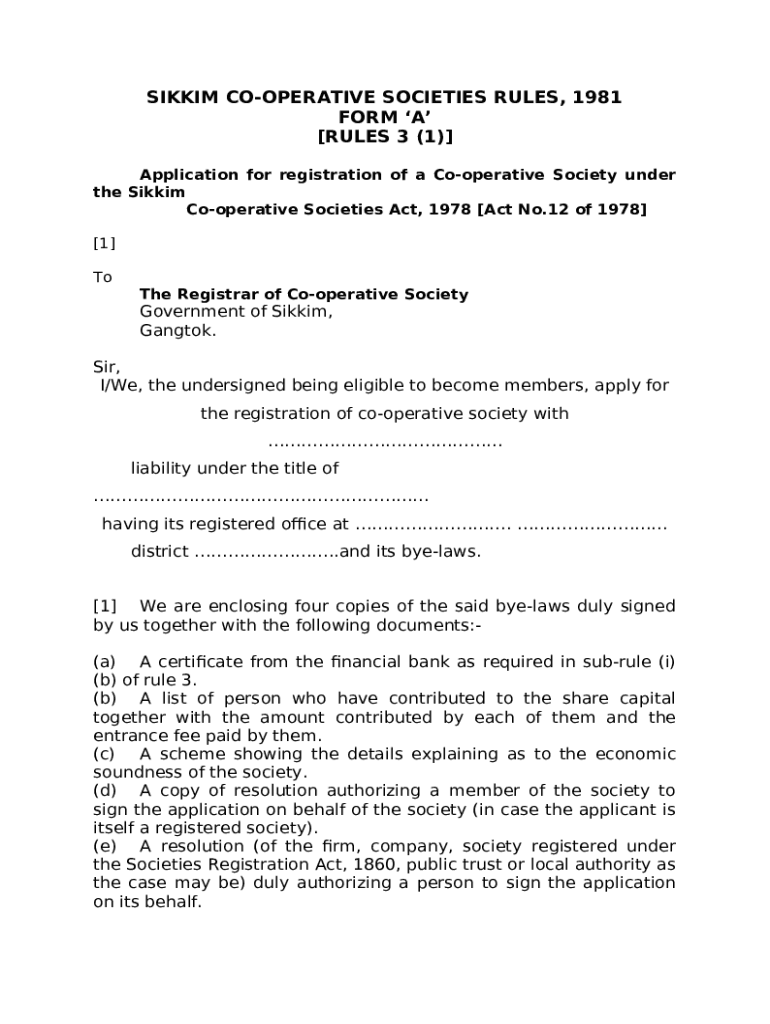 sikkim co-operative societies rules, 1981 'a' rules 3 (1) Doc Template ...
