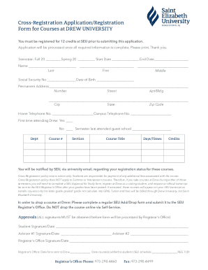 Fillable Online Cross-Registration Application/Registration Form for ...