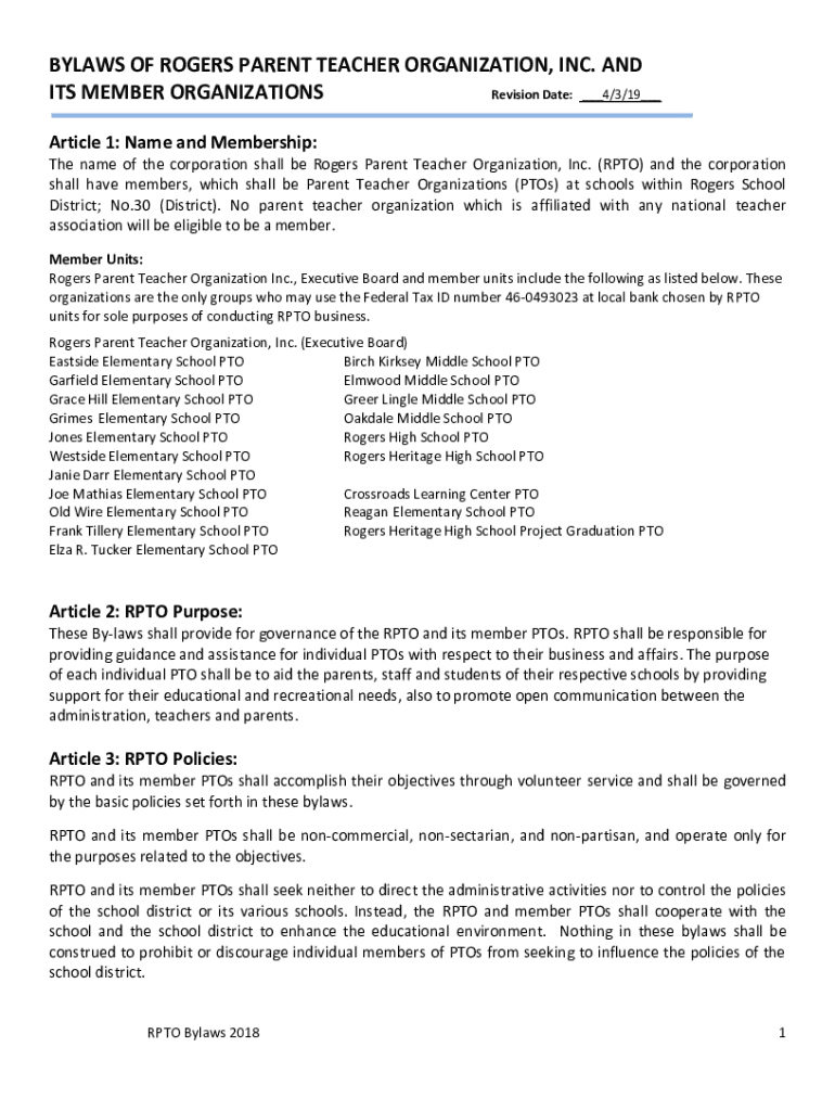 Fillable Online PTO Constitution and Bylaws - T.H. Rogers School PTO ...