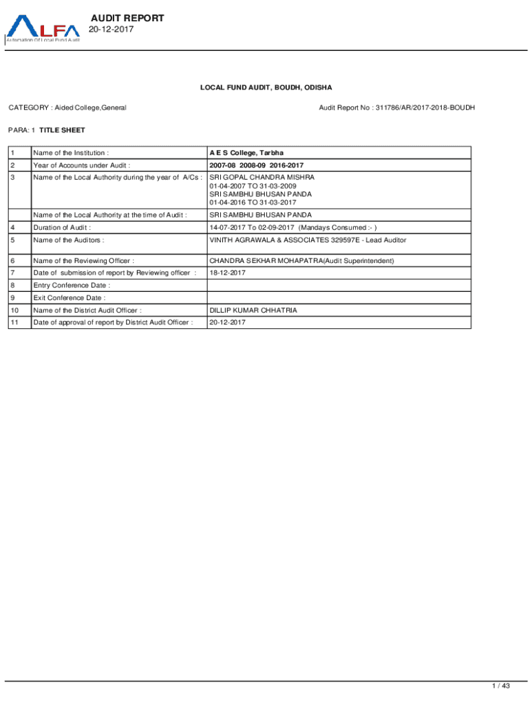 Fillable Online District Audit Officer, Local Fund Audit, Boudh - RTI ...