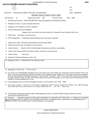 Fillable Online Sanction Order for Grant-in-Aid in Cash Fax Email Print ...