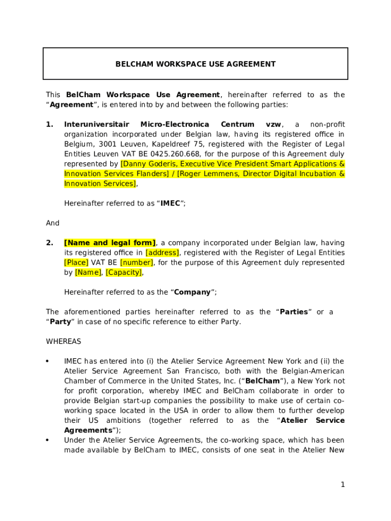 Workspace Use Agreement Belcham Ateliers - template ... - Imec Doc ...