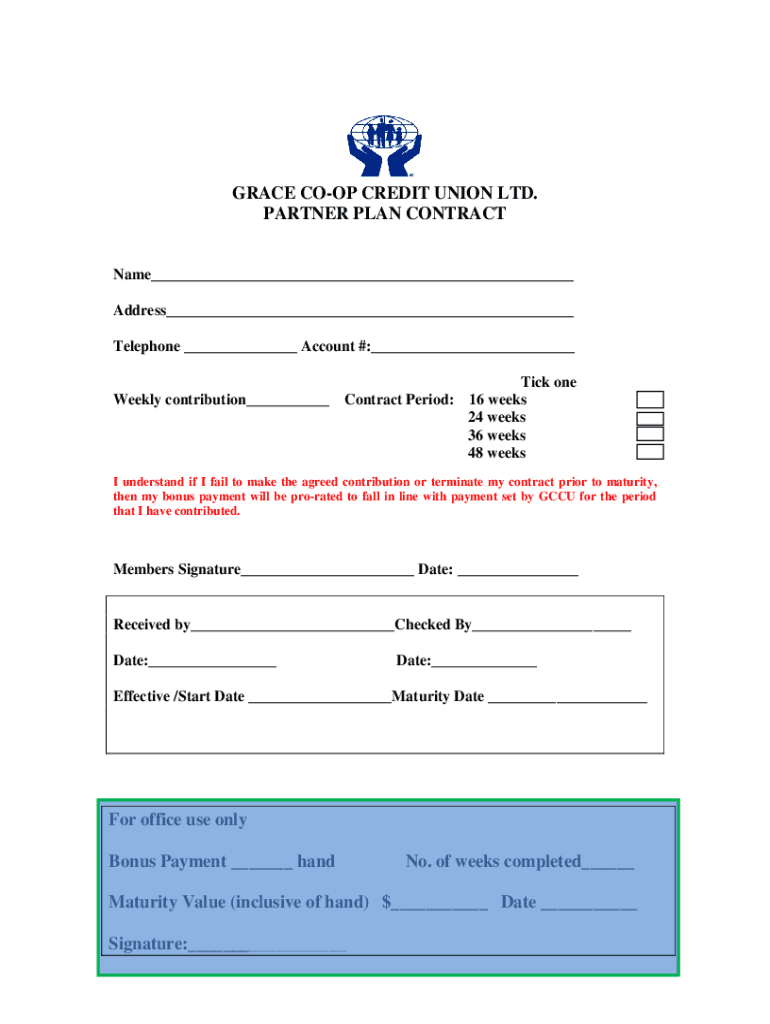 Fillable Online grace co-op credit union ltd. partner plan contract Fax ...
