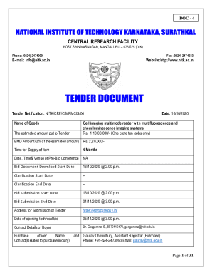 Fillable Online Tender Notification: NITK/CRF/CIMRMCIS/04 Fax Email ...