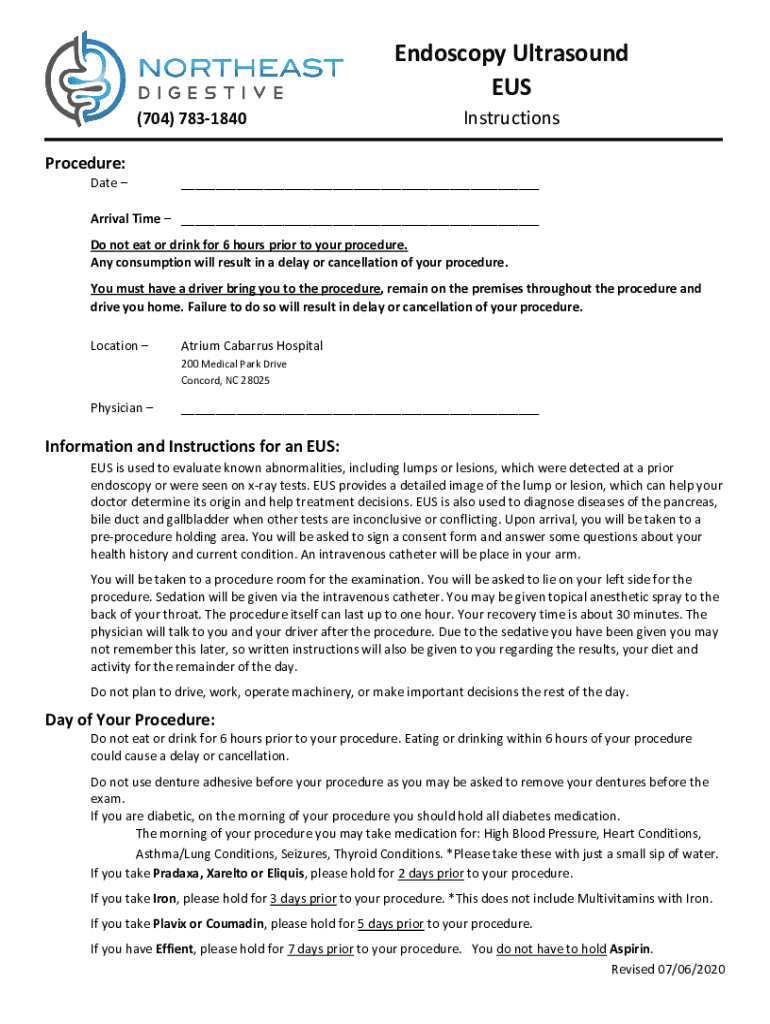 Fillable Online Endoscopy Ultrasound EUS - Concord Fax Email Print ...