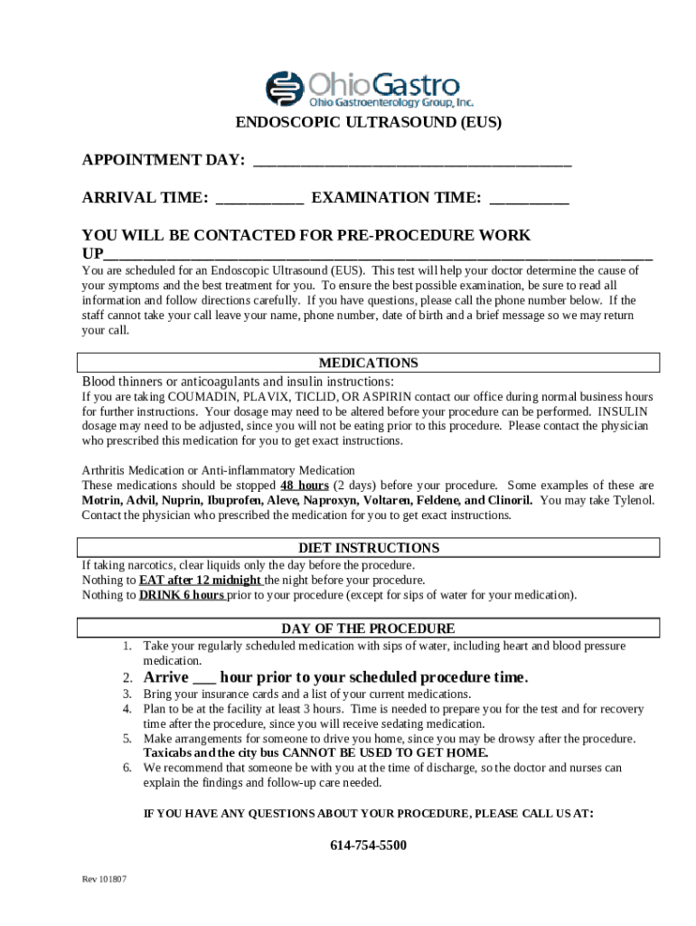 ENDOSCOPIC ULTRASOUND (EUS) Doc Template | pdfFiller