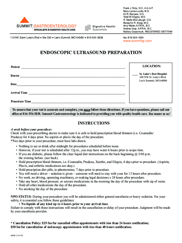 Fillable Online ENDOSCOPIC ULTRASOUND PREPARATION Fax Email Print ...