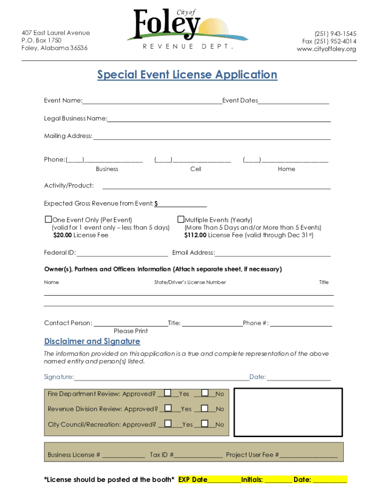 Fillable Online Revenue - City of Foley Fax Email Print - pdfFiller