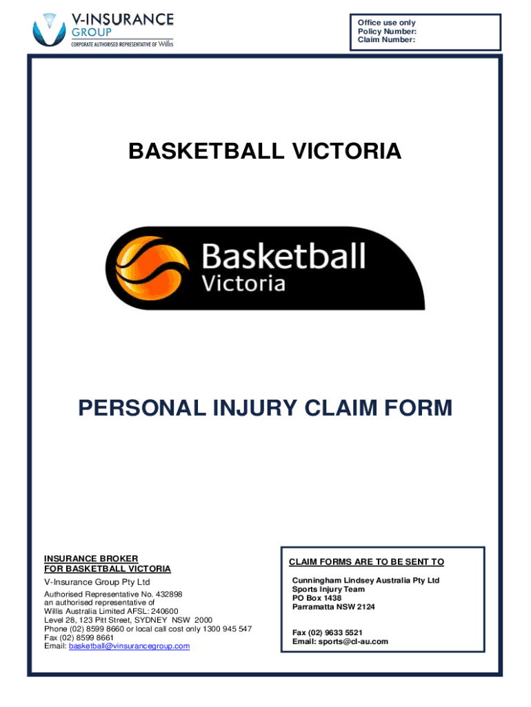 Fillable Online PERSONAL INJURY INSURANCE CLAIM FORM. Basketball SA ...