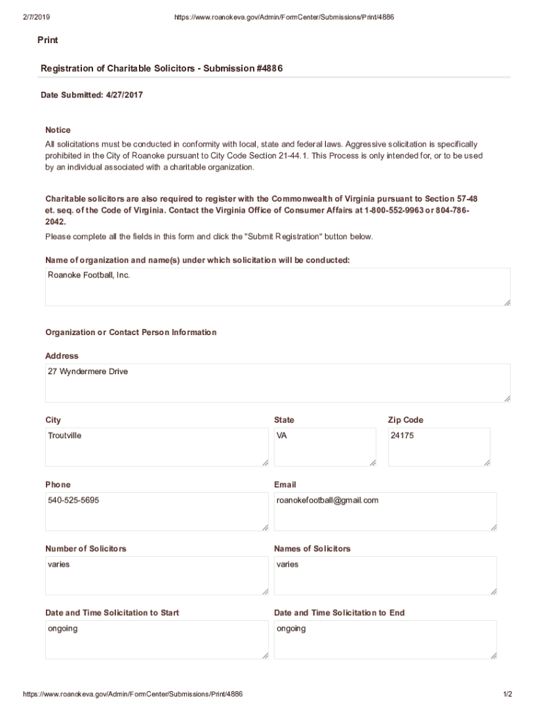 Fillable Online Print Registration of Charitable Solicitors - Submission #4886 Fax Email Print ...