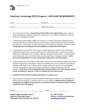 Fillable Online Veterinary Technology Degree Application Form Fax Email ...