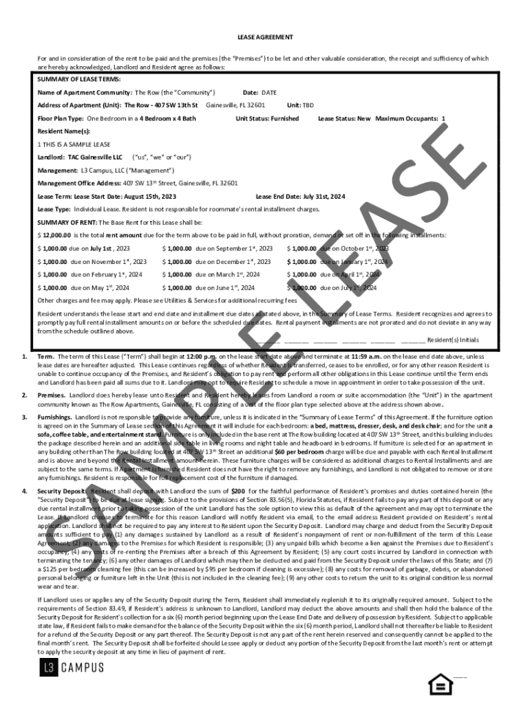 Fillable Online L32 23-24 Lease Agreement-BTB w Rules and Regs-SAMPLE ...