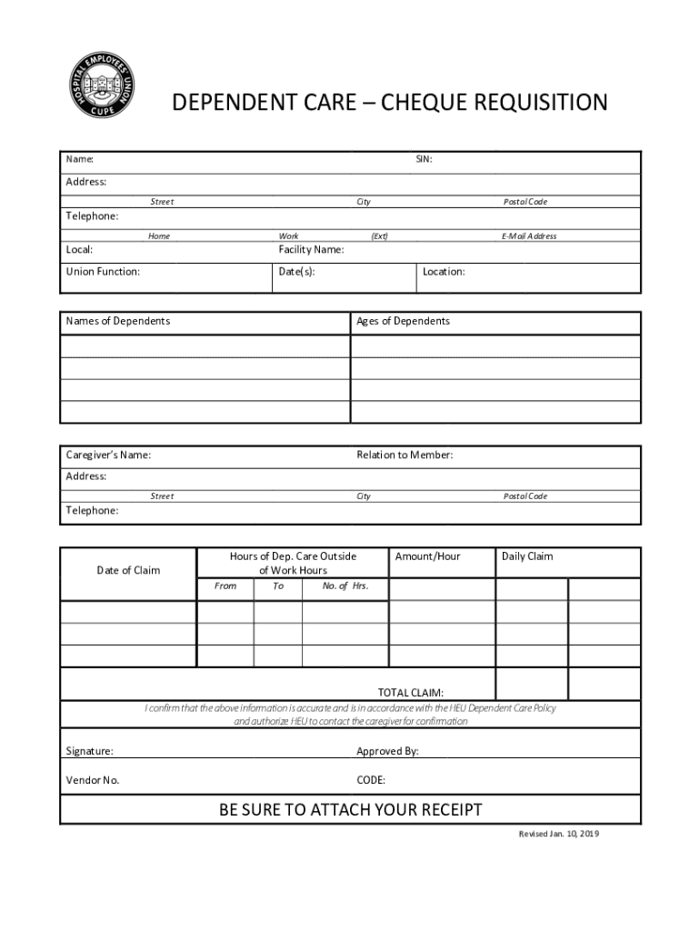 Fillable Online DEPENDENT CARECHEQUE REQUISITION Fax Email Print - pdfFiller