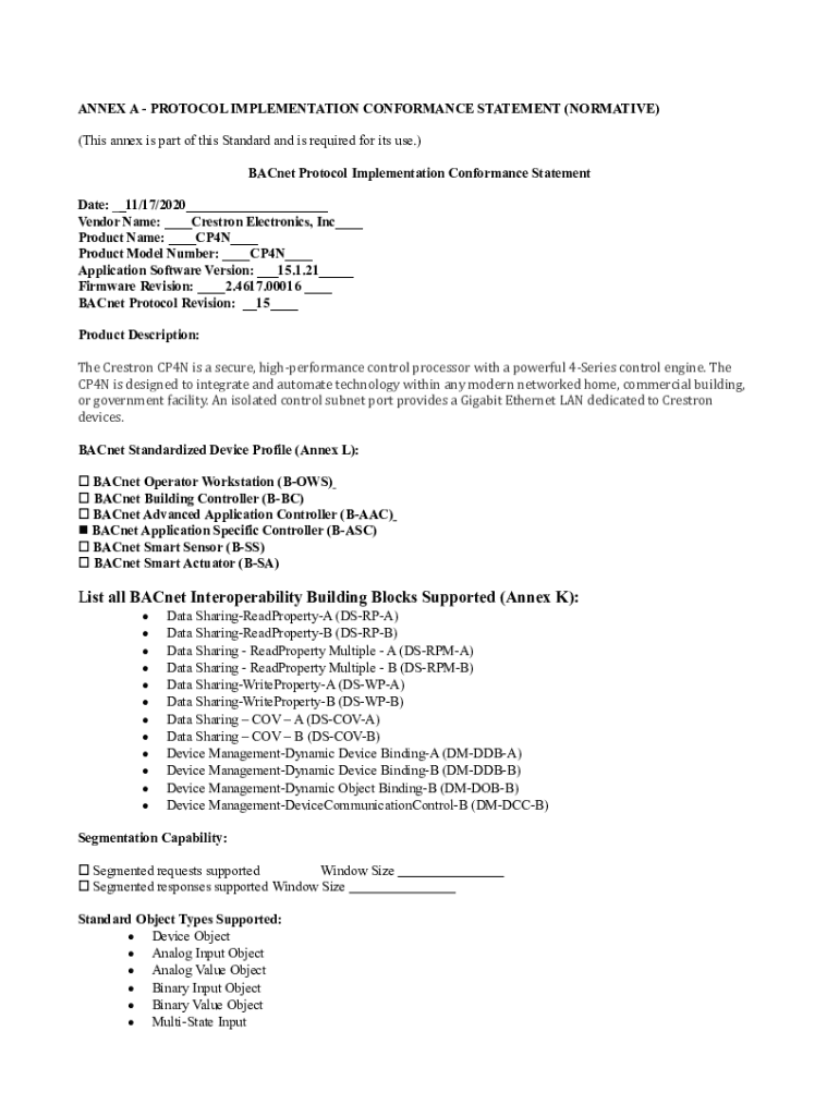 Fillable Online Annex A - protocol implementation conformance ... - Zumtobel Fax Email Print ...