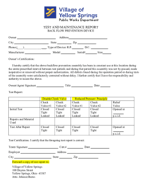 Fillable Online TEST AND MAINTENANCE REPORT FORM FOR ... Fax Email ...