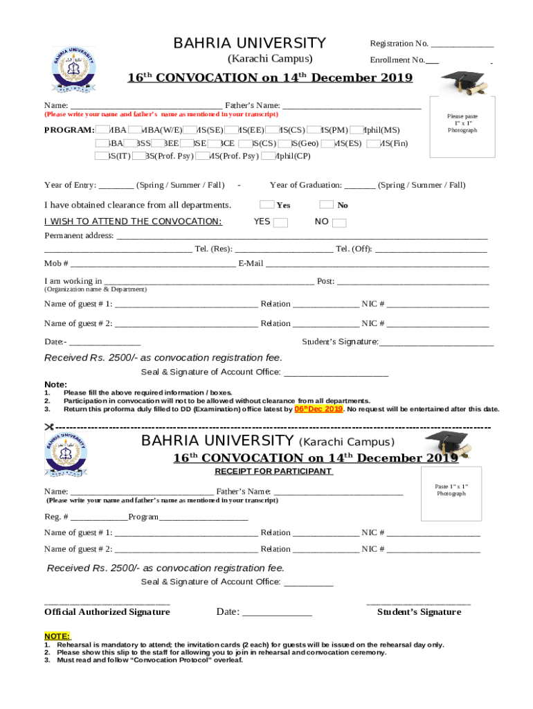 18th Convocation Bahria University Karachi Campus - bahria edu Doc Template | pdfFiller