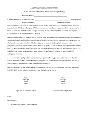 Fillable Online parental / guardian consent form - Royal Thimphu ...