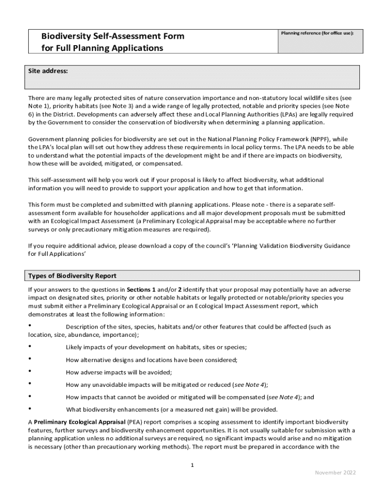 Fillable Online Biodiversity Self Assessment Form - Full. Biodiversity Fax Email Print - pdfFiller