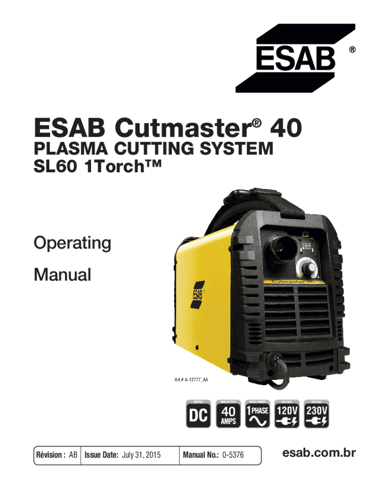 Fillable Online Thermal Dynamics Cutmaster 40 Portable Plasma Cutter ...