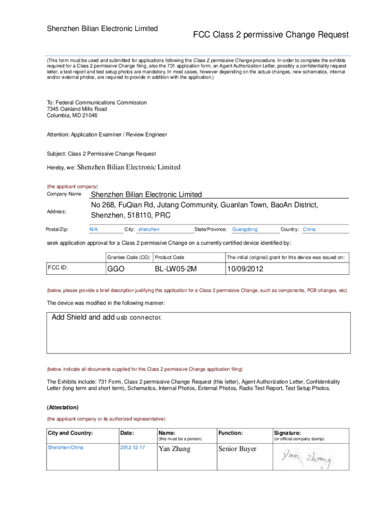 Fillable Online Class II Permissive Change Request Letter Fax Email ...