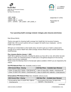 Fillable Online Your upcoming health coverage renewal: changes, plan ...