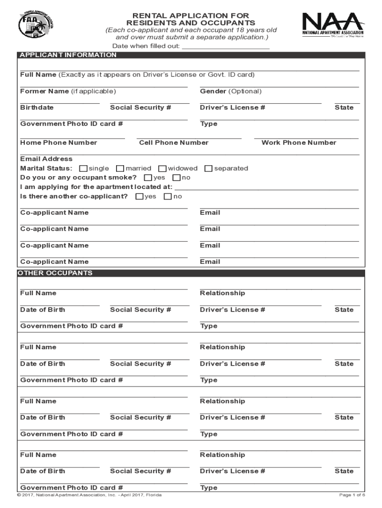 Fillable Online Rental Application for Residents and Occupants - Amazon ...