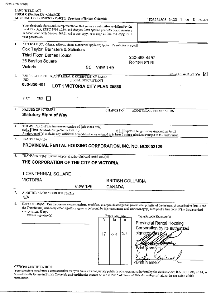 Fillable Online LAND TITLE ACT FORM C (Section 233) - Comox Valley Fax ...