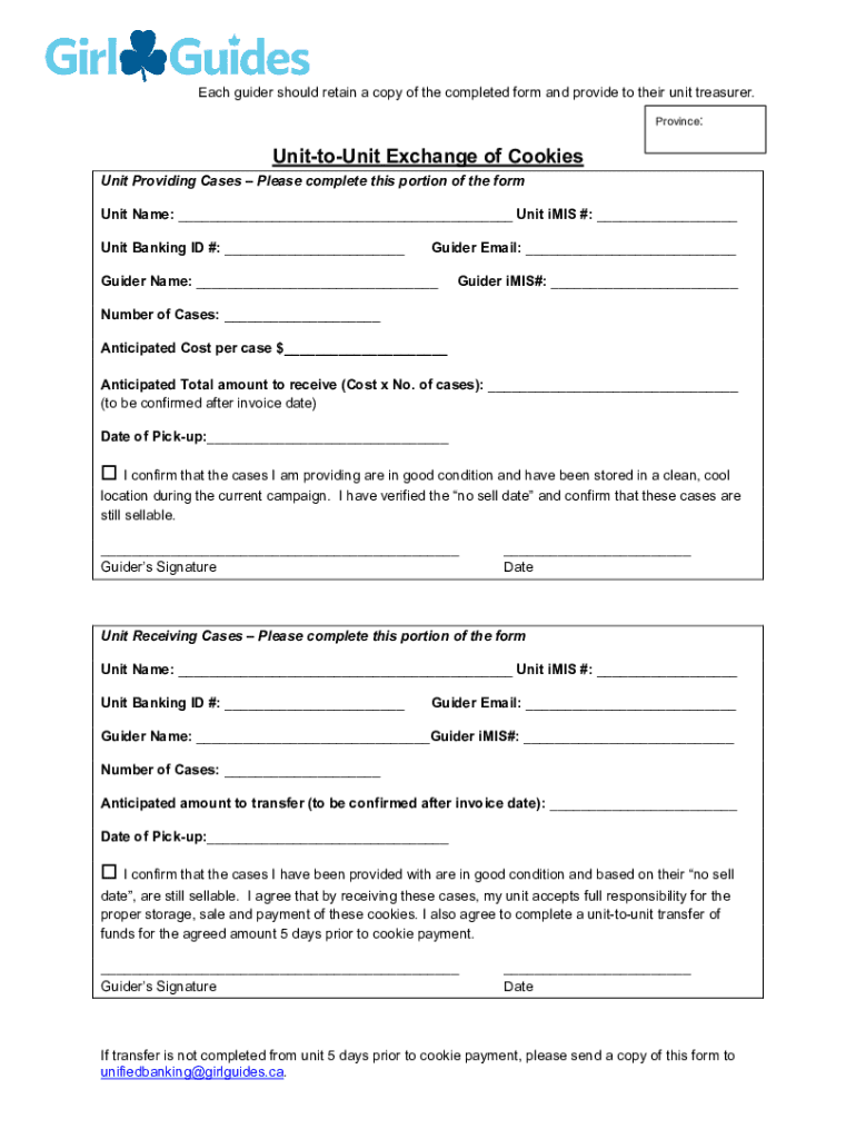 Fillable Online Girl Guides of Canada, Ontario Council Unit Banking Quick ... Fax Email Print ...