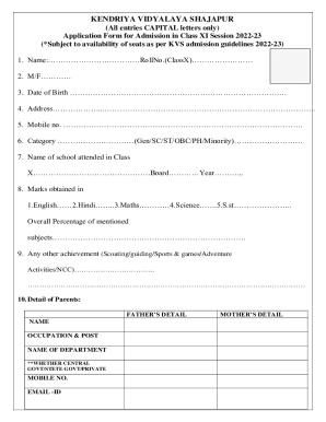 Fillable Online Application Form for Admission in Class XI Session 2022 ...