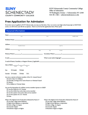 Fillable Online Admissions Application. Apply for Admission to SUNY Schenectady Fax Email Print ...