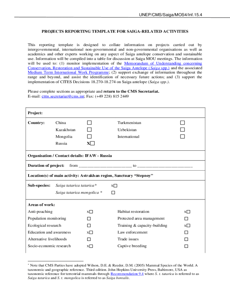 Fillable Online Projects Reporting Template for Saiga-related ...