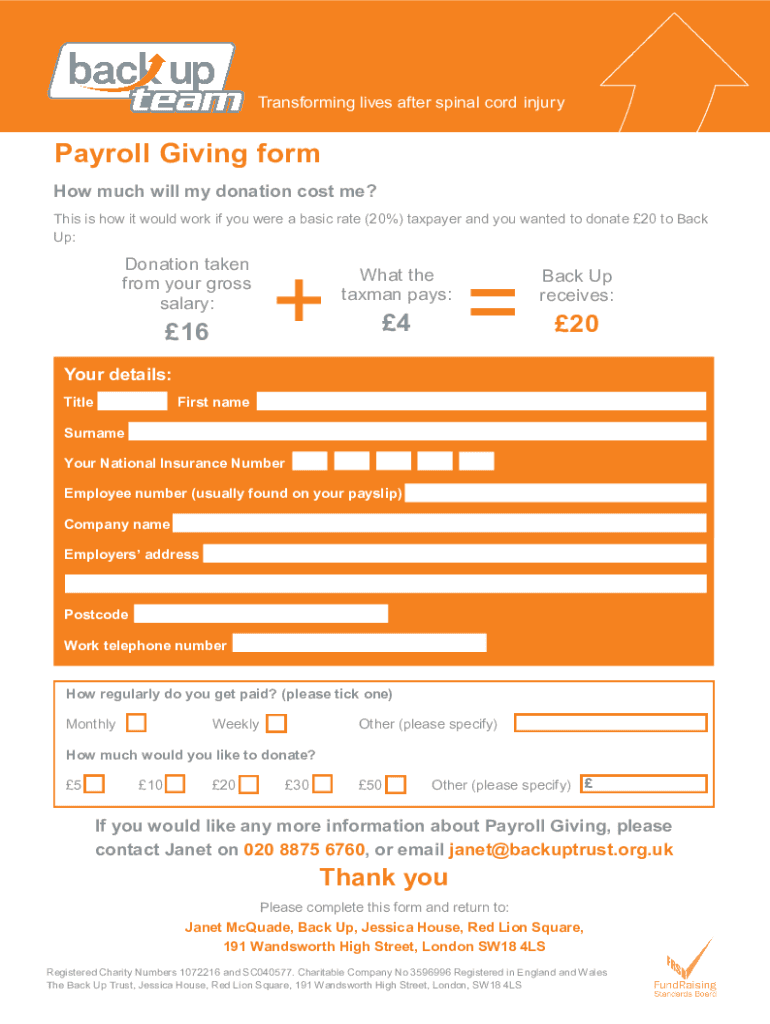 Fillable Online Payroll Giving form - Backup Trust Fax Email Print ...