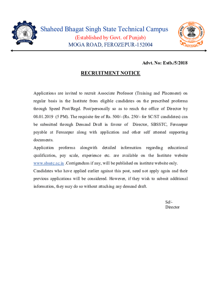Fillable Online Shaheed Bhagat Singh State University Fax Email Print - pdfFiller