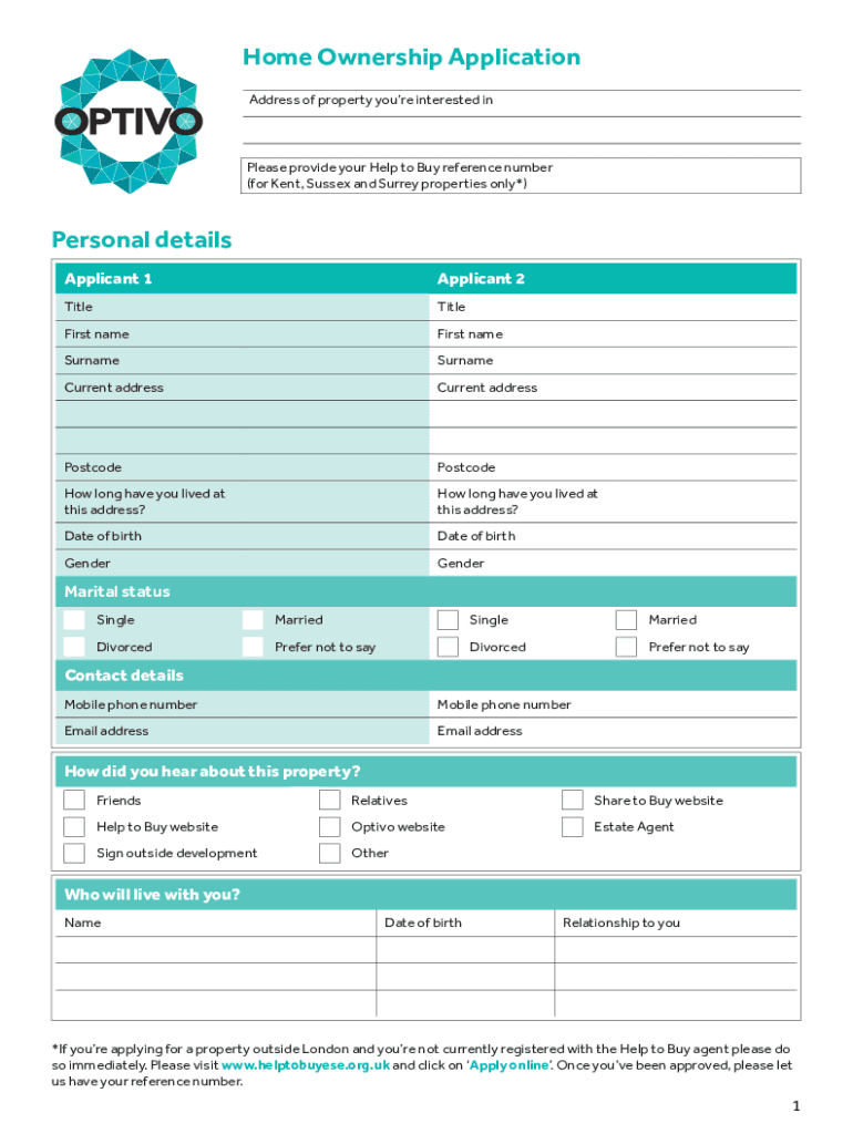 Fillable Online Home Ownership Application Personal details ...