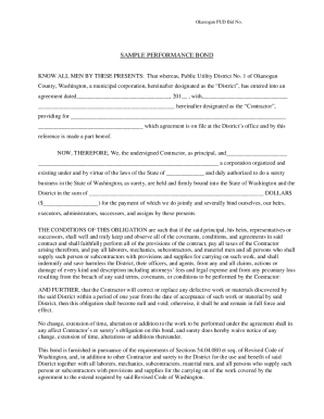 Fillable Online SAMPLE PERFORMANCE BOND - Okanogan County PUD Fax Email ...