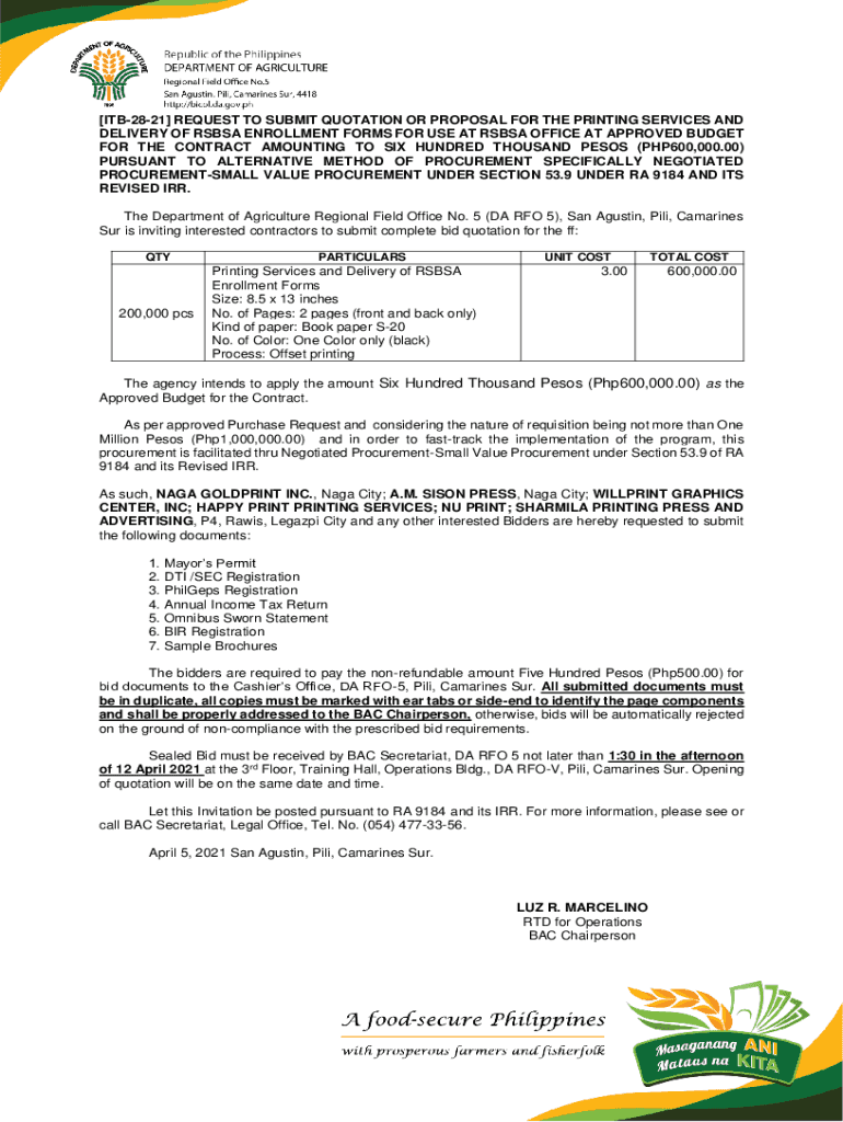 Fillable Online bicol da gov Ani at kita rsbsa enrollment form: Fill ...