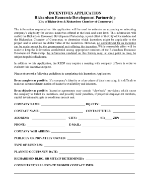 Fillable Online Incentives Application - Richardson Economic Development Fax Email Print - pdfFiller