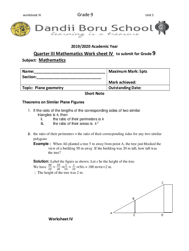 Fillable Online Quarter III Mathematics Work sheet II for Grade 9 - Dandii Boru Fax Email Print ...