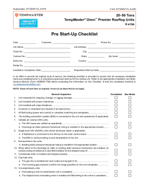 Fillable Online Pre Start-Up Checklist for 2550 Ton TempMaster Omni ...