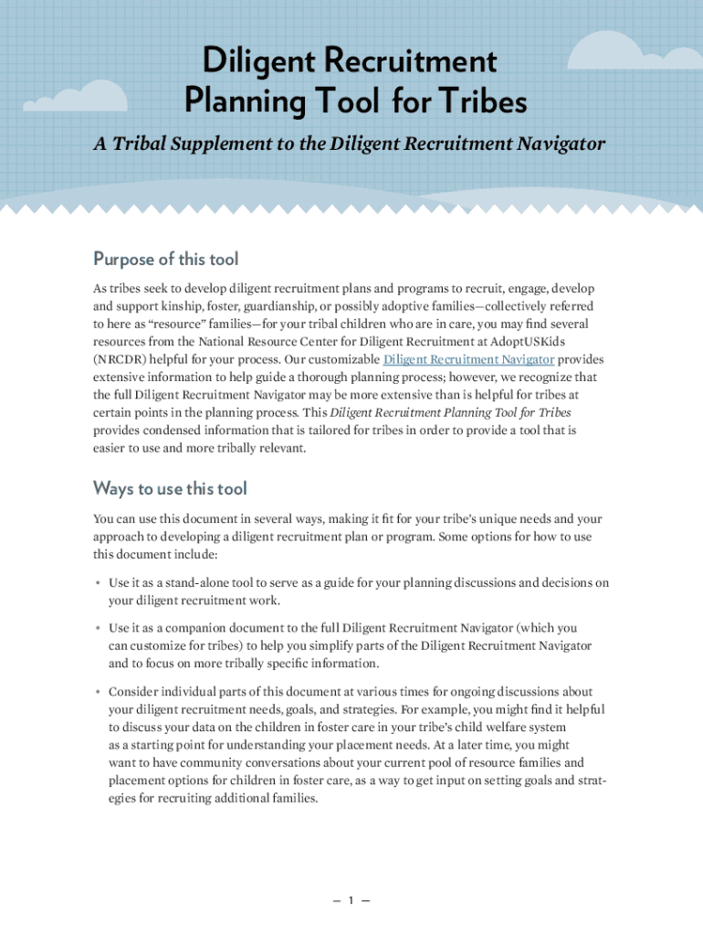 Fillable Online Diligent Recruitment Planning Tool for Tribes. Diligent ...